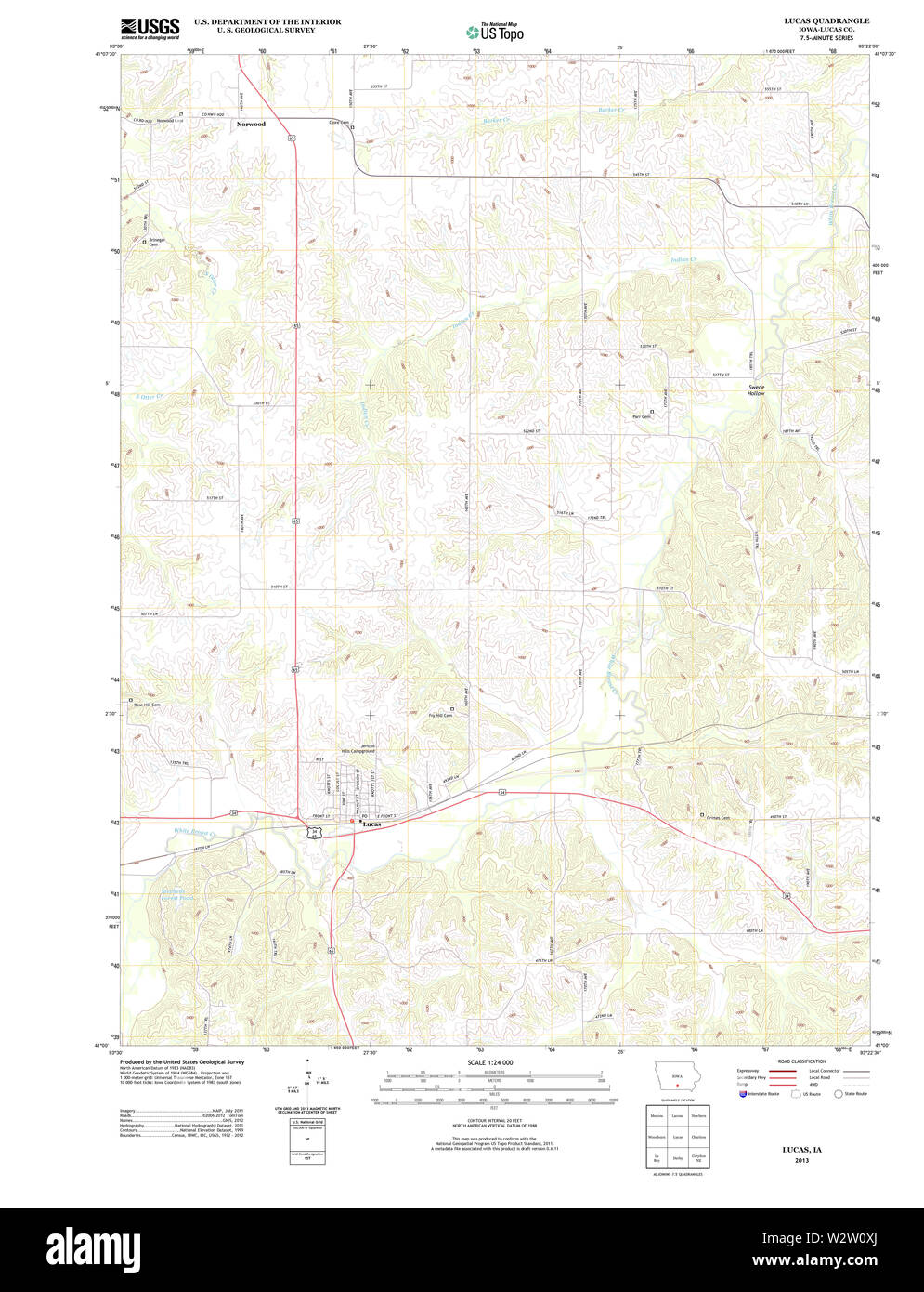 USGS TOPO Maps Iowa IA Lucas 20130408 TM Restoration Stock Photo - Alamy