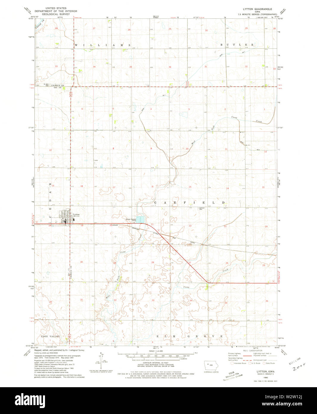 USGS TOPO Maps Iowa IA Lytton 175052 1980 24000 Restoration Stock Photo ...