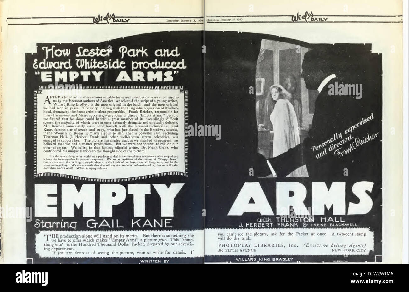 Gail Kane in Empty Arms by Frank Reicher Film Daily 1920 Stock Photo ...
