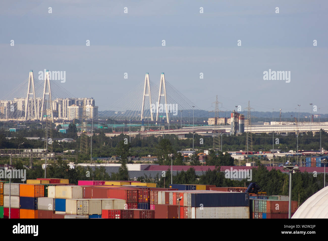 industrial city container export import trucking cargo port terminal ...