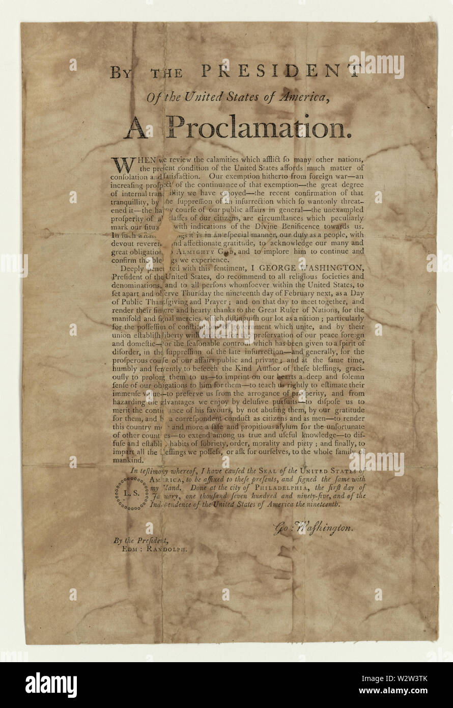 George Washington's Thanksgiving Proclamation, 1795 Stock Photo - Alamy