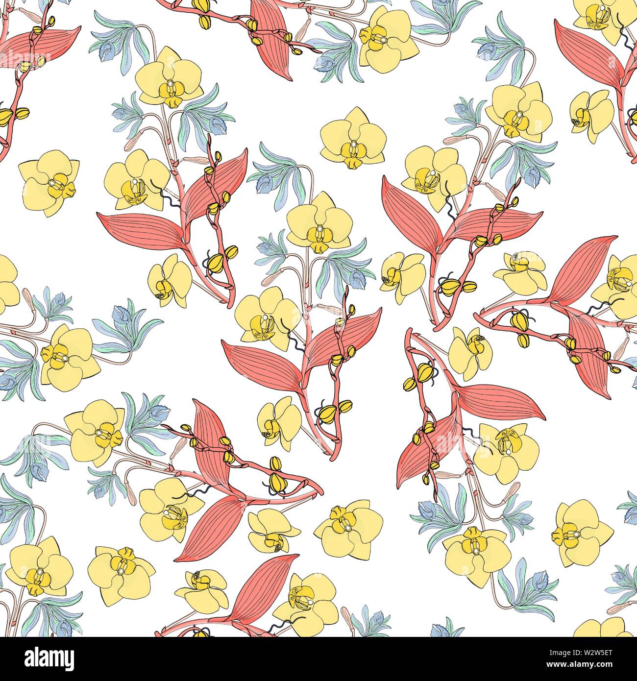 Seamless pattern with orchid flowers, nature floral background, stock ...