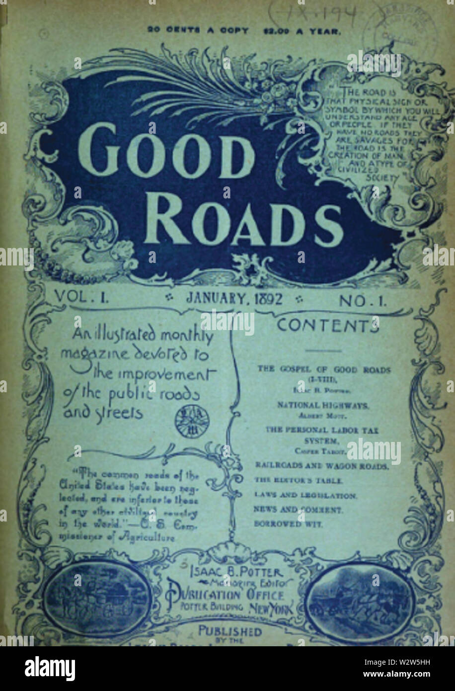 Good Roads Magazine Vol1 No1 Jan 1892 Stock Photo - Alamy