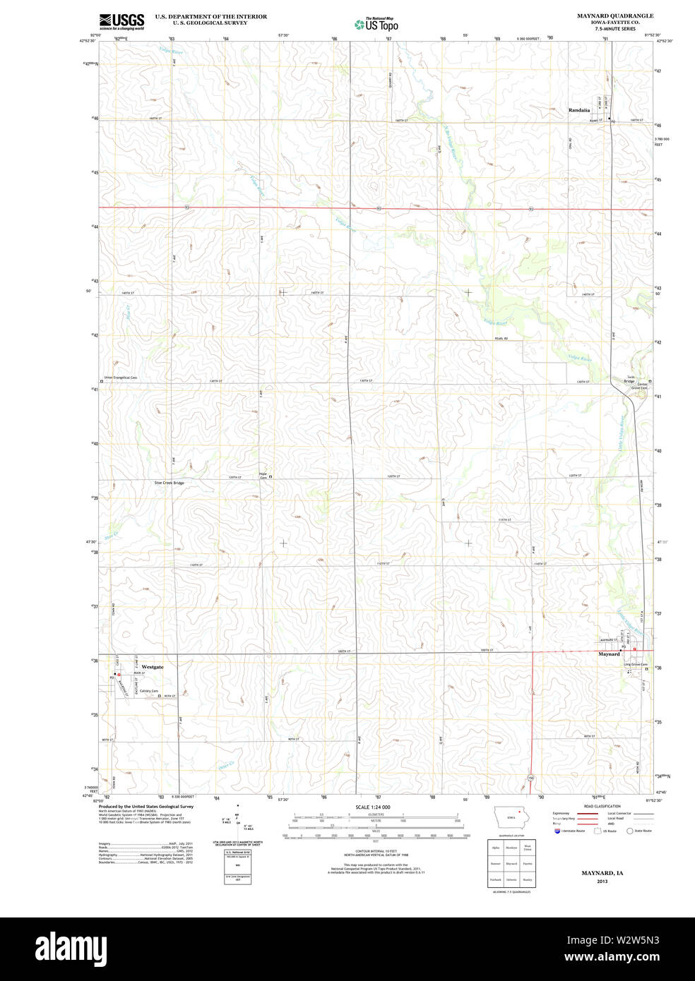 USGS TOPO Maps Iowa IA Maynard 20130417 TM Restoration Stock Photo - Alamy