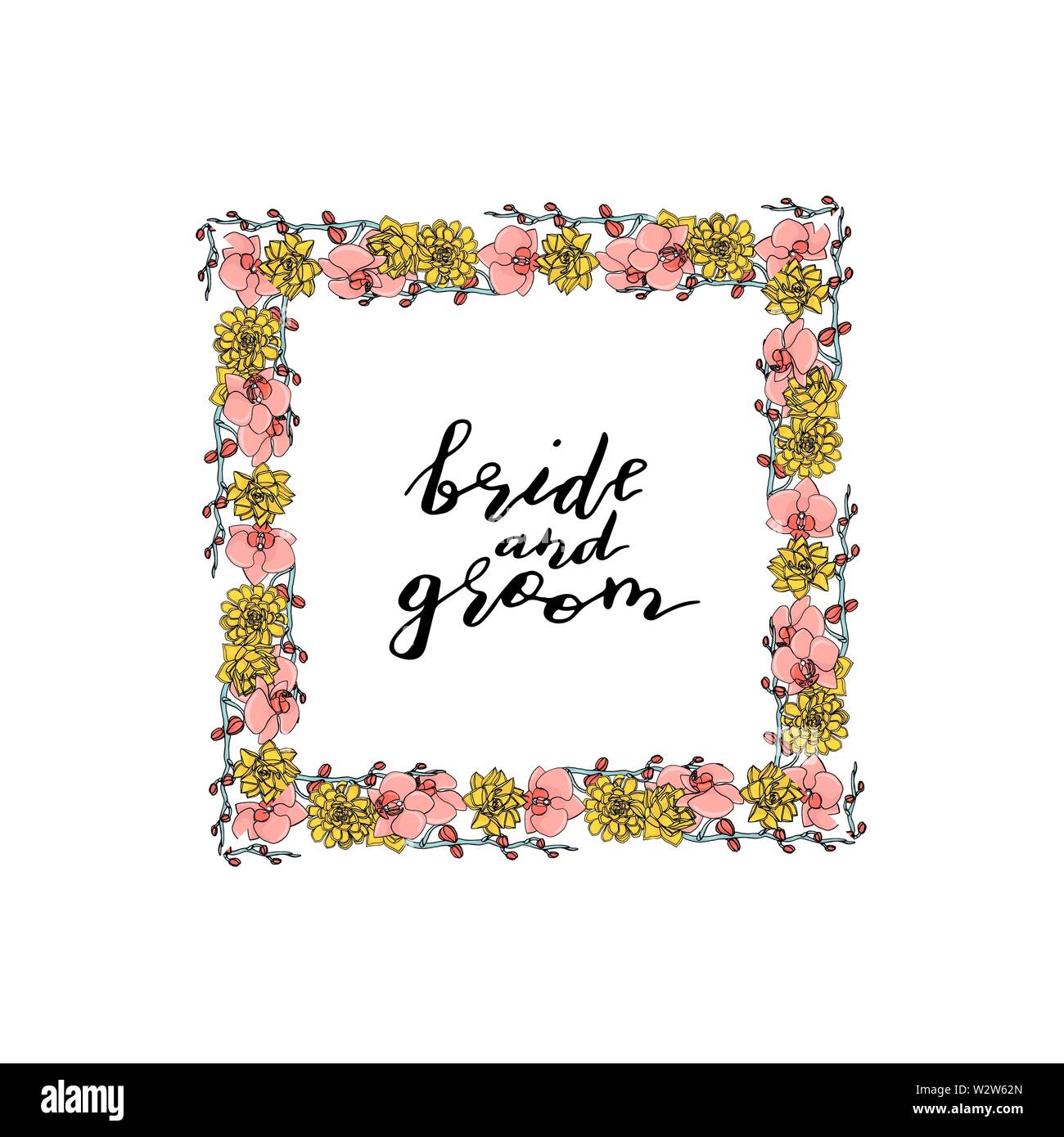 Hand drawn doodle style succulent and orchid flower wreath with custom ...