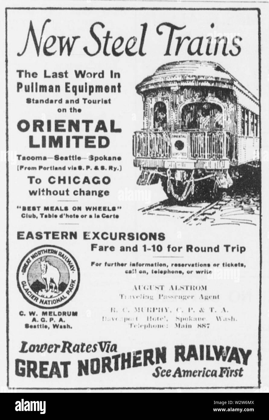 Great Northern Railway newspaper ad 1922 Stock Photo - Alamy