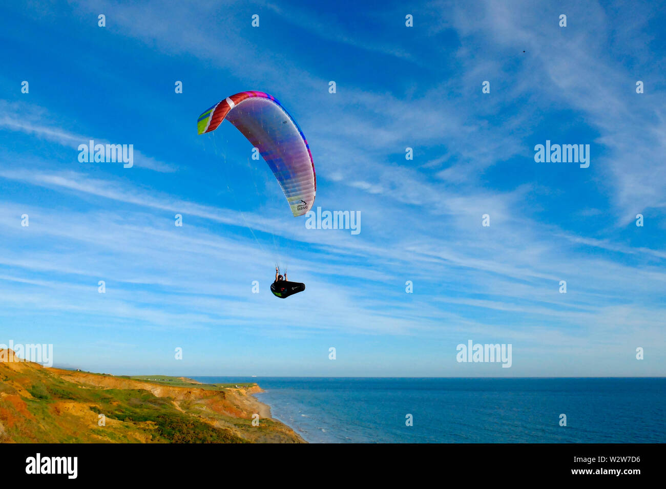 Hang Gliding over Compton Bay cliff tops at Compton Chine on the Isle ...