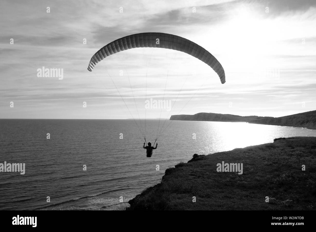 Hang Gliding over Compton Bay cliff tops at Compton Chine on the Isle ...