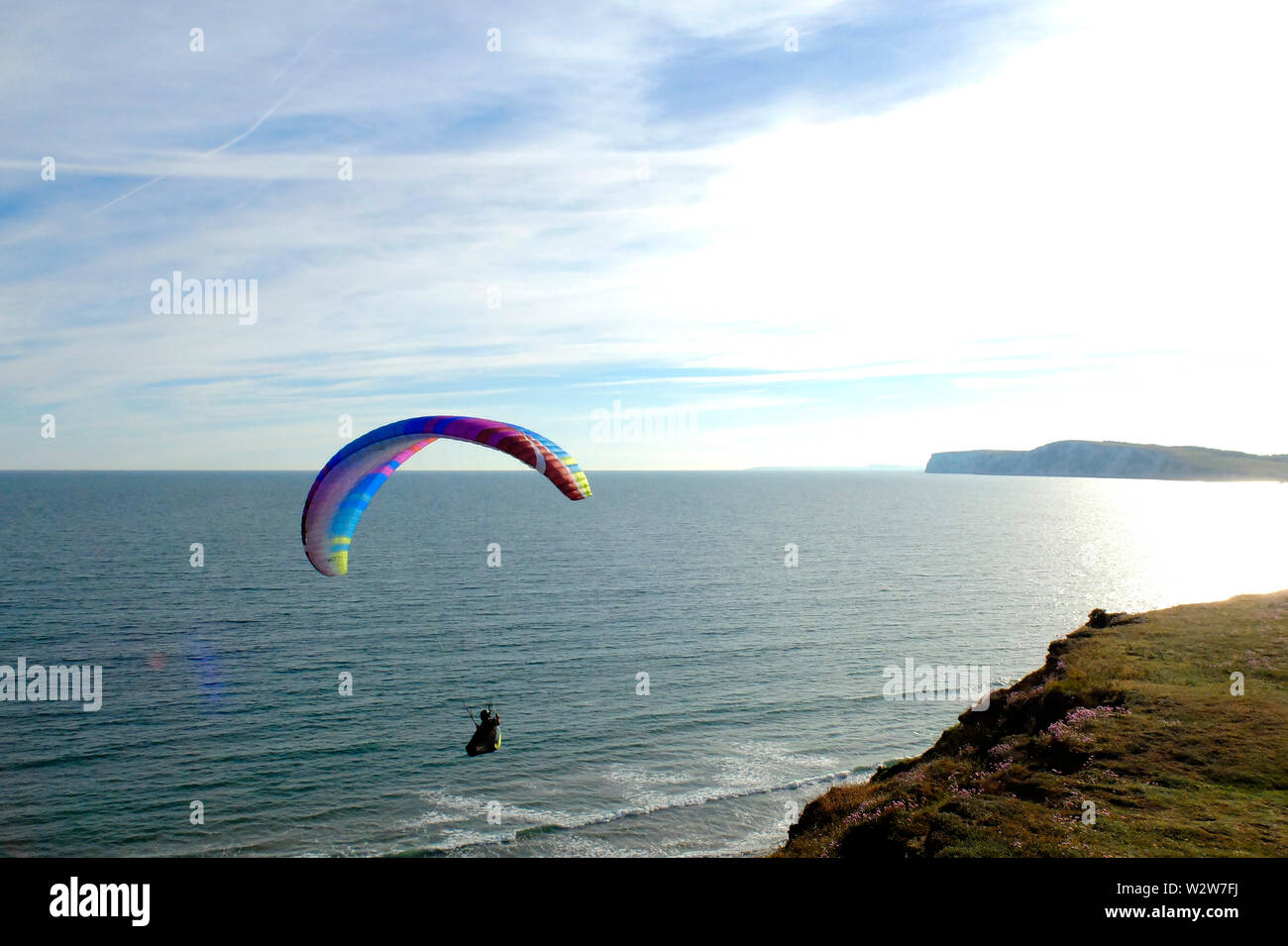 Hang Gliding over Compton Bay cliff tops at Compton Chine on the Isle ...