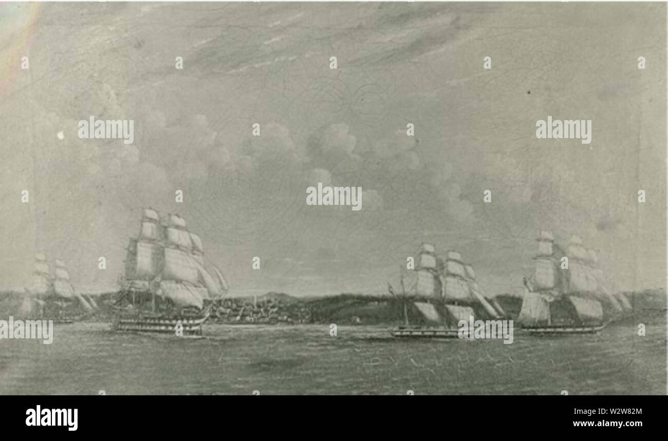 HMS Indus and Squadron leaving Halifax Harbour, 1858 Stock Photo - Alamy