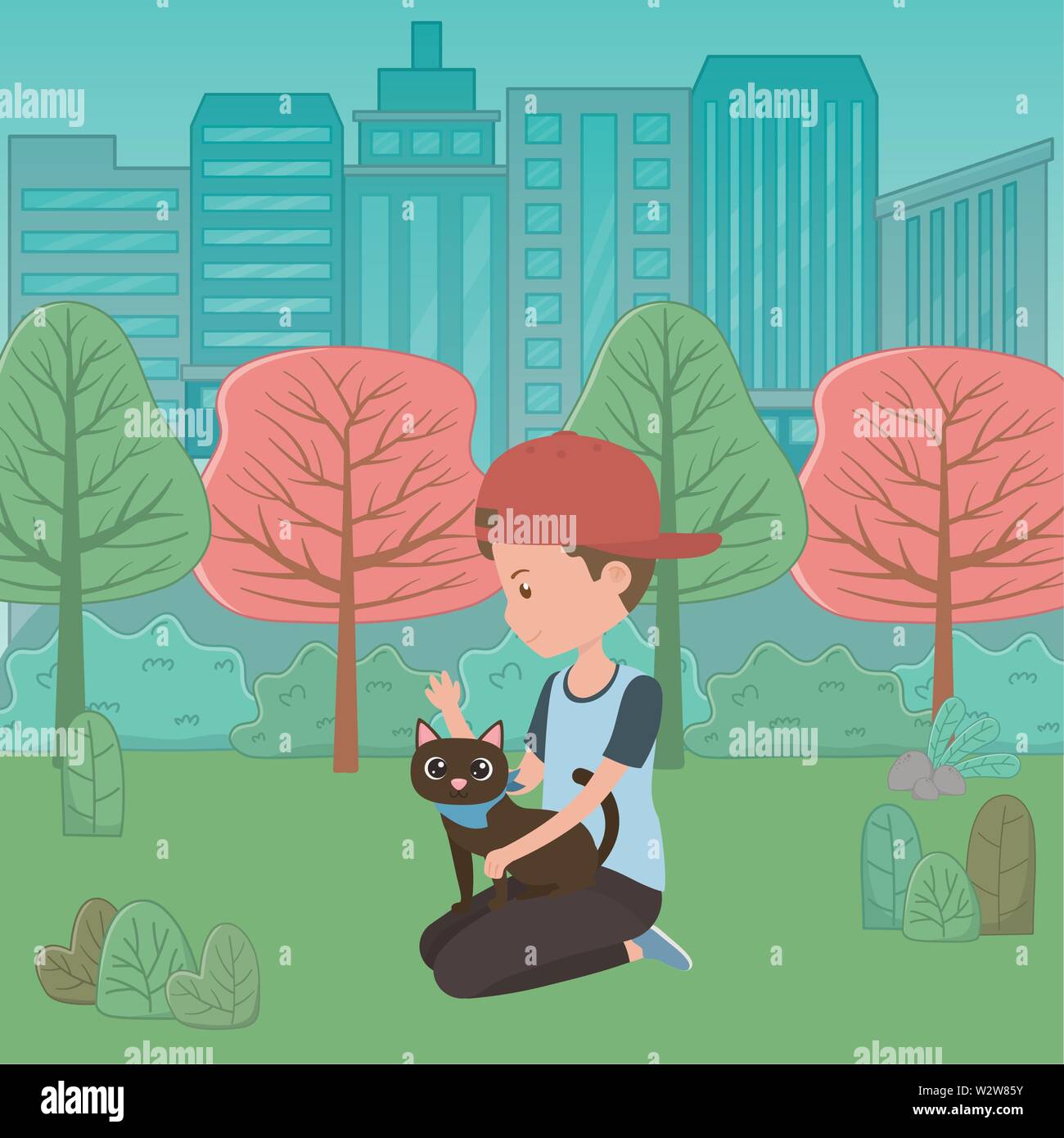 Boy with cat cartoon design, Mascot pet animal domestic cute life ...