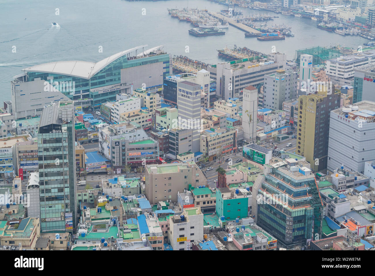 Busan, APR 2: Aerial view of the Busan cityscape from Busan Tower on ...