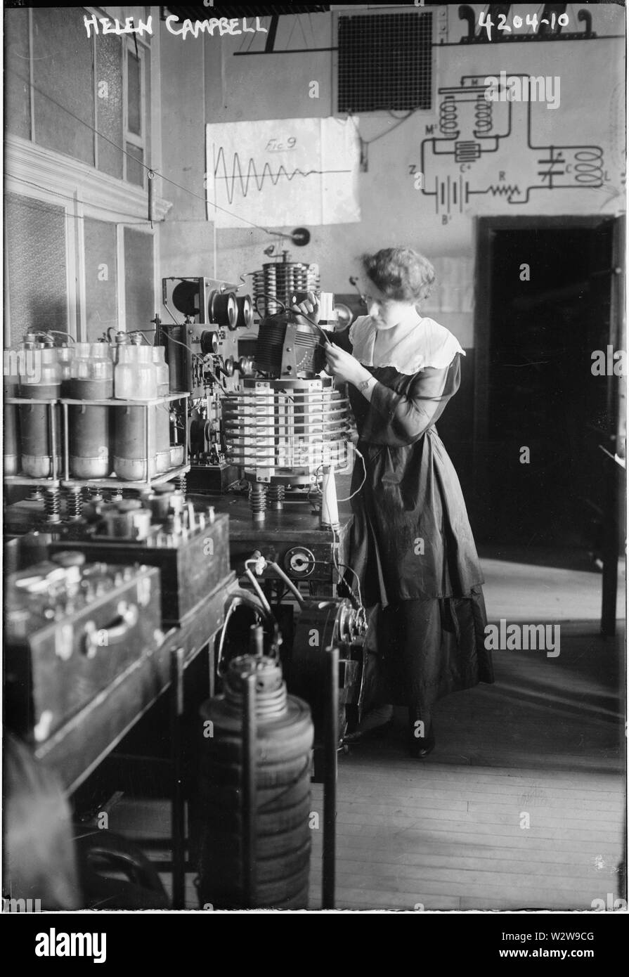 Photograph showing student Helen Campbell studying radio science at ...