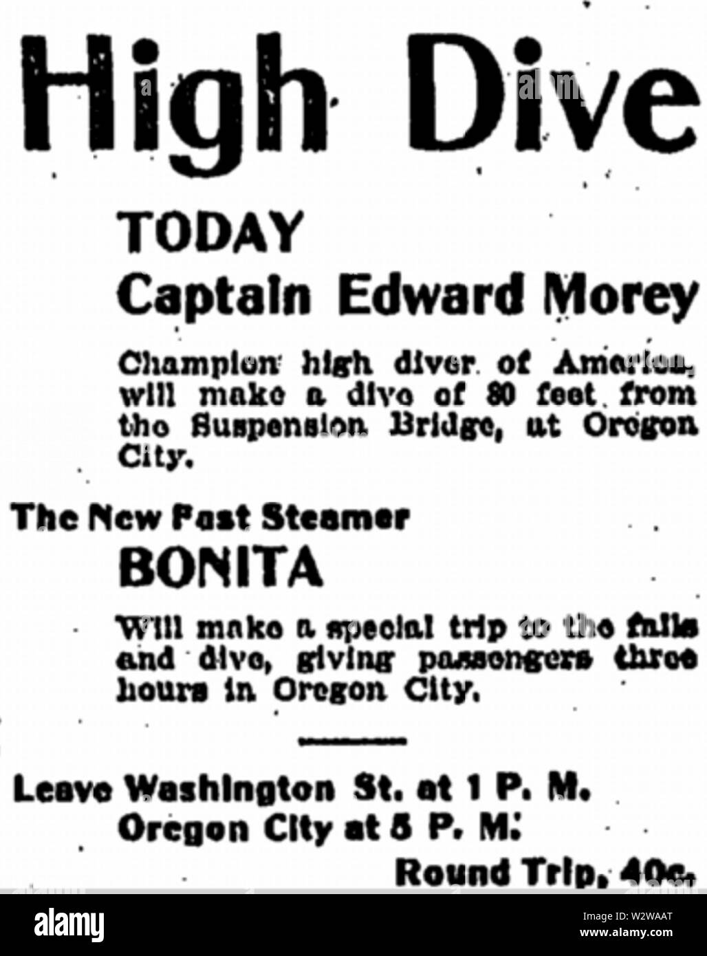 High dive and steamer excursion ad Oregon 1900 Stock Photo - Alamy