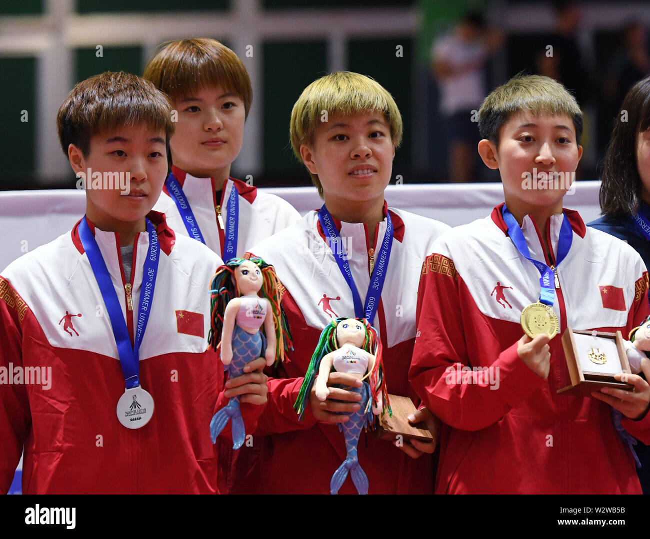 Naples, Italy. 10th July, 2019. Fan Siqi (1st R) and Wang Yidi (2nd R ...