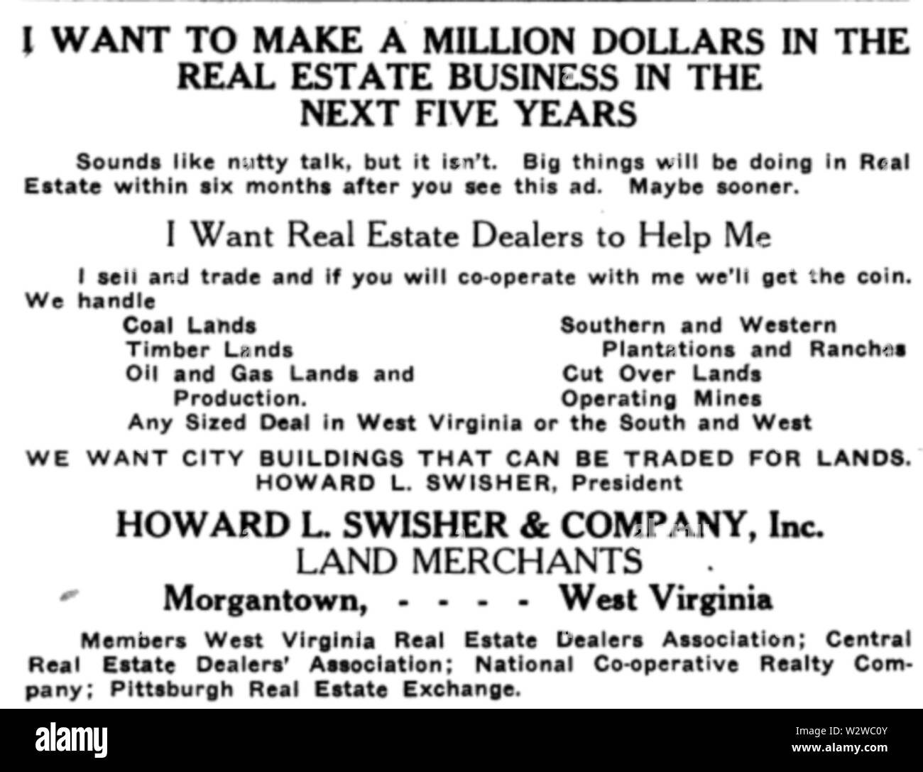 Howard L Swisher Adverisement - Jackson's Real Estate Directory Stock ...