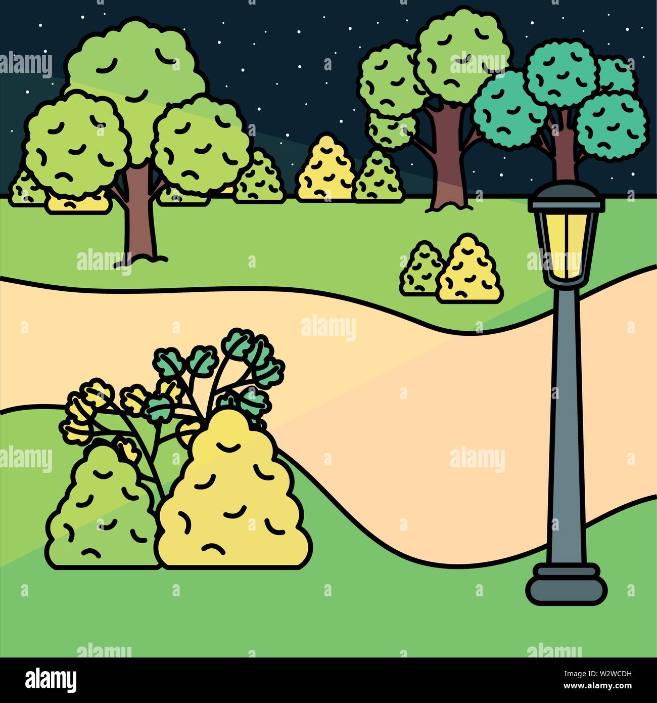 park landscape with lamp scene vector illustration design Stock Vector ...