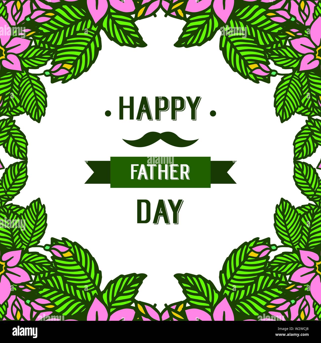 Vector illustration green leafy floral frames with card design happy ...