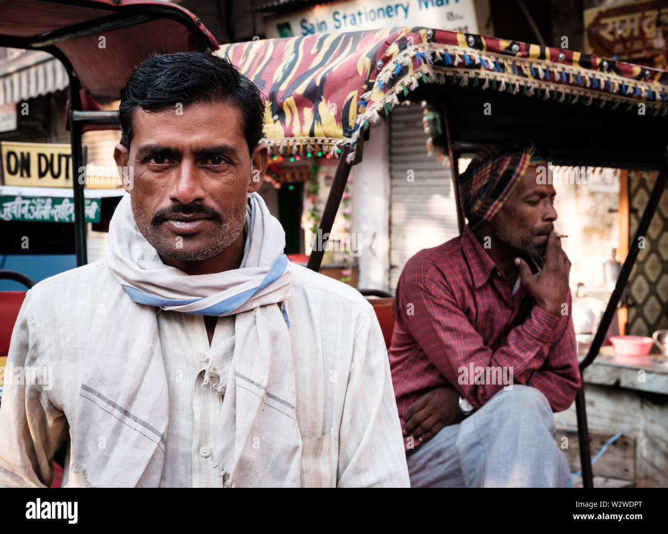 NEW DELHI, INDIA - CIRCA NOVEMBER 2018: Cycle rickshaw driver in the ...