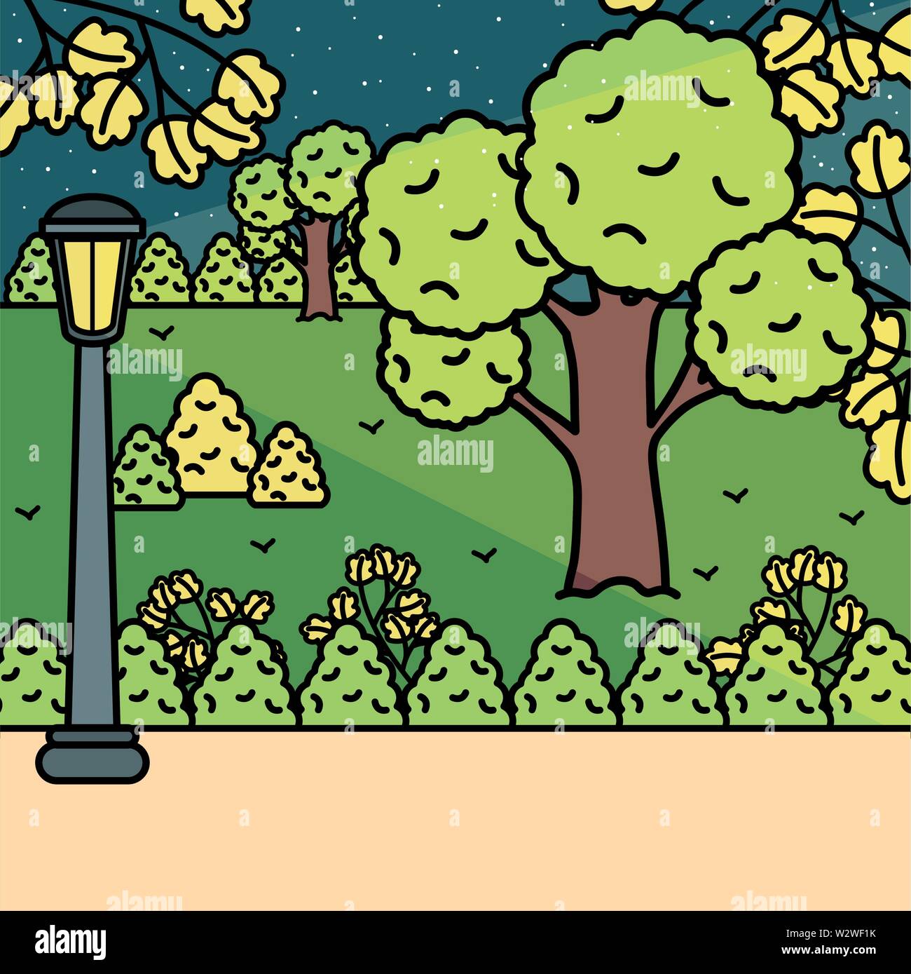 park landscape with lamp scene vector illustration design Stock Vector ...