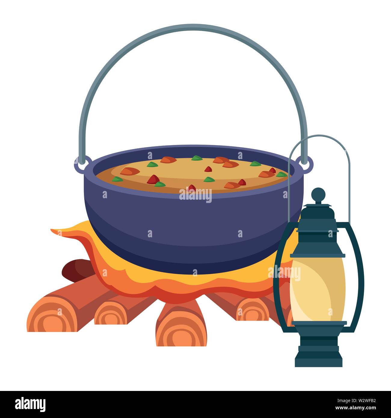 Camping cooking soup on bonfire with lantern Stock Vector Image & Art ...