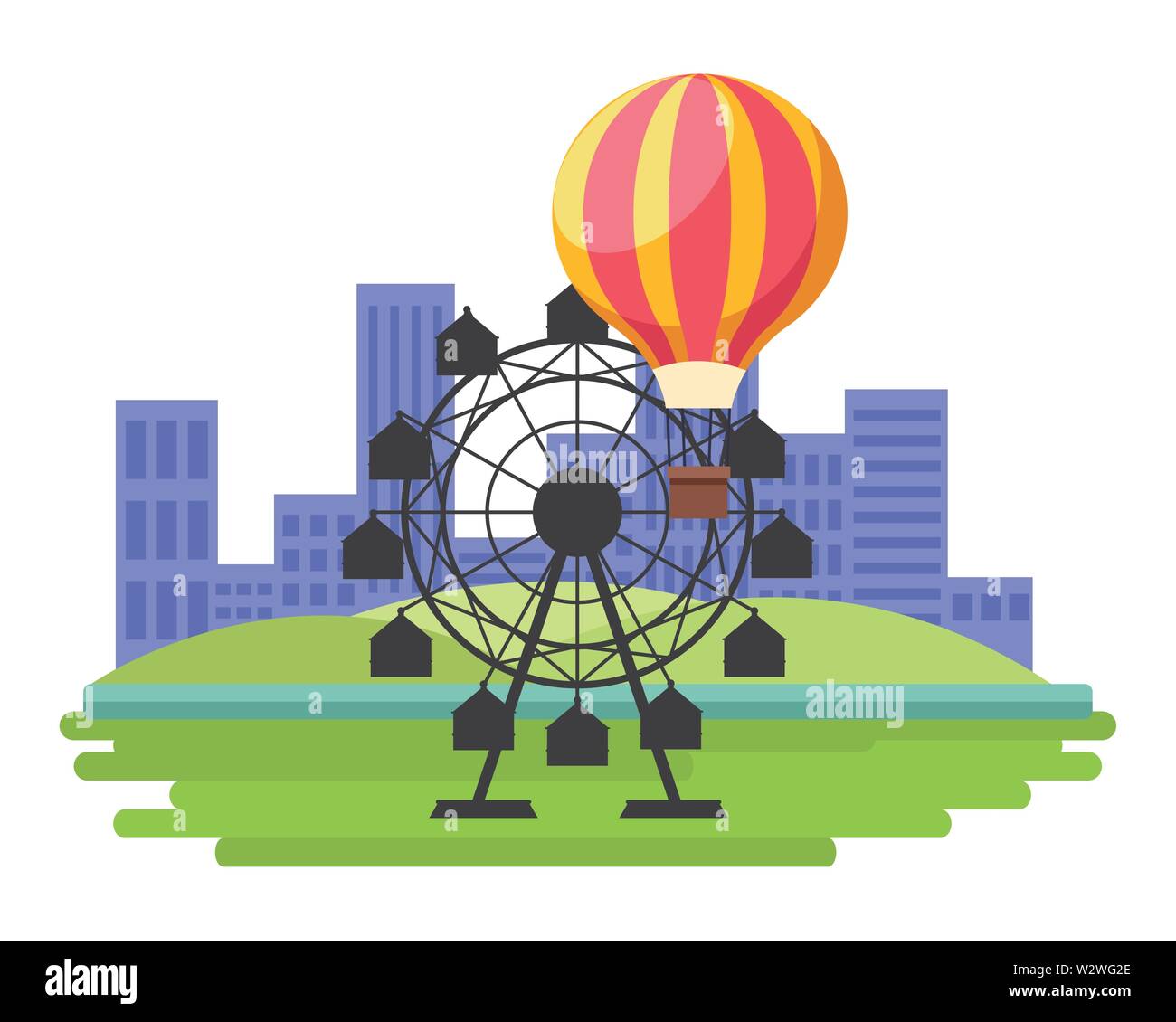 Colorful cartoon ferris wheel illustration in an amusement park hi-res ...
