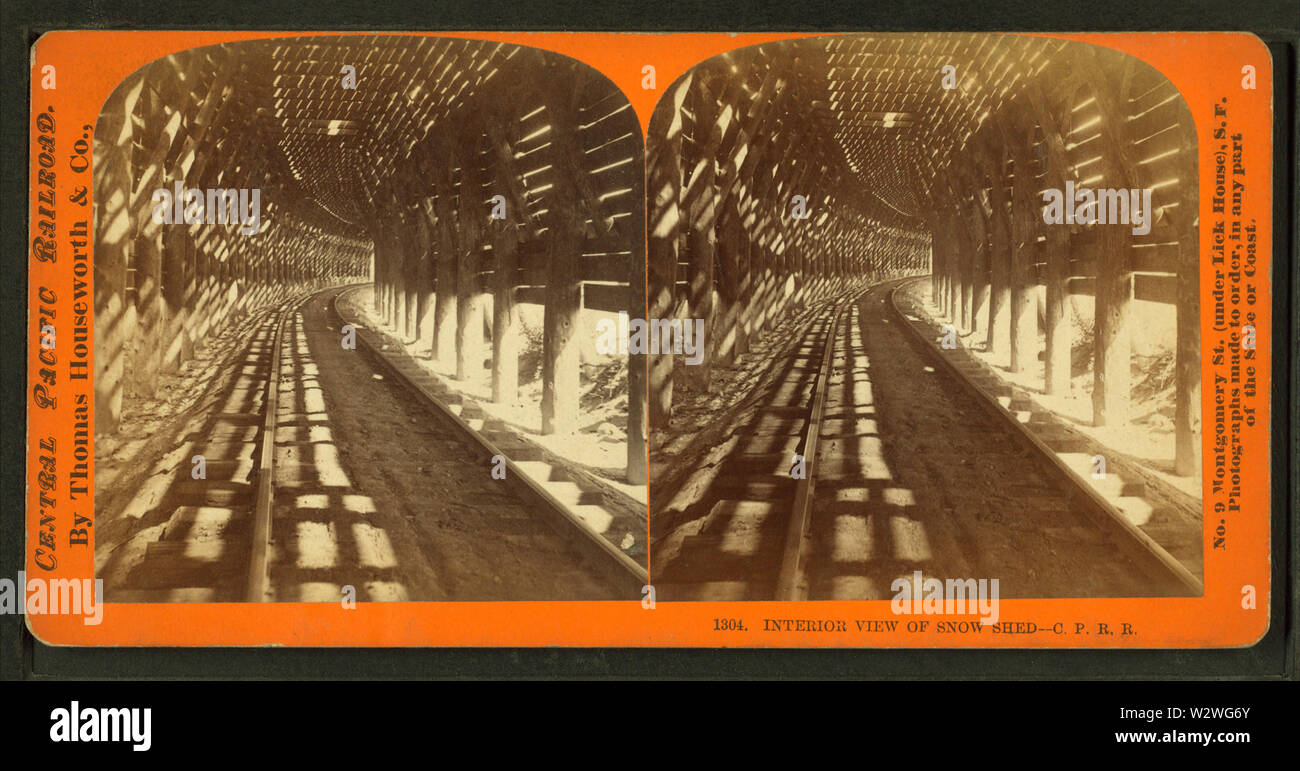Interior view of snow shed, CPRR, by Thomas Houseworth & Co Stock Photo ...