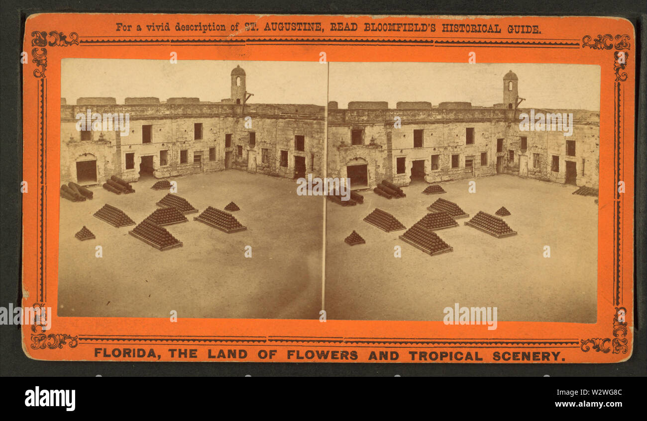 Interior view of the Old Spanish Fort, at St Augustine, Florida, from ...