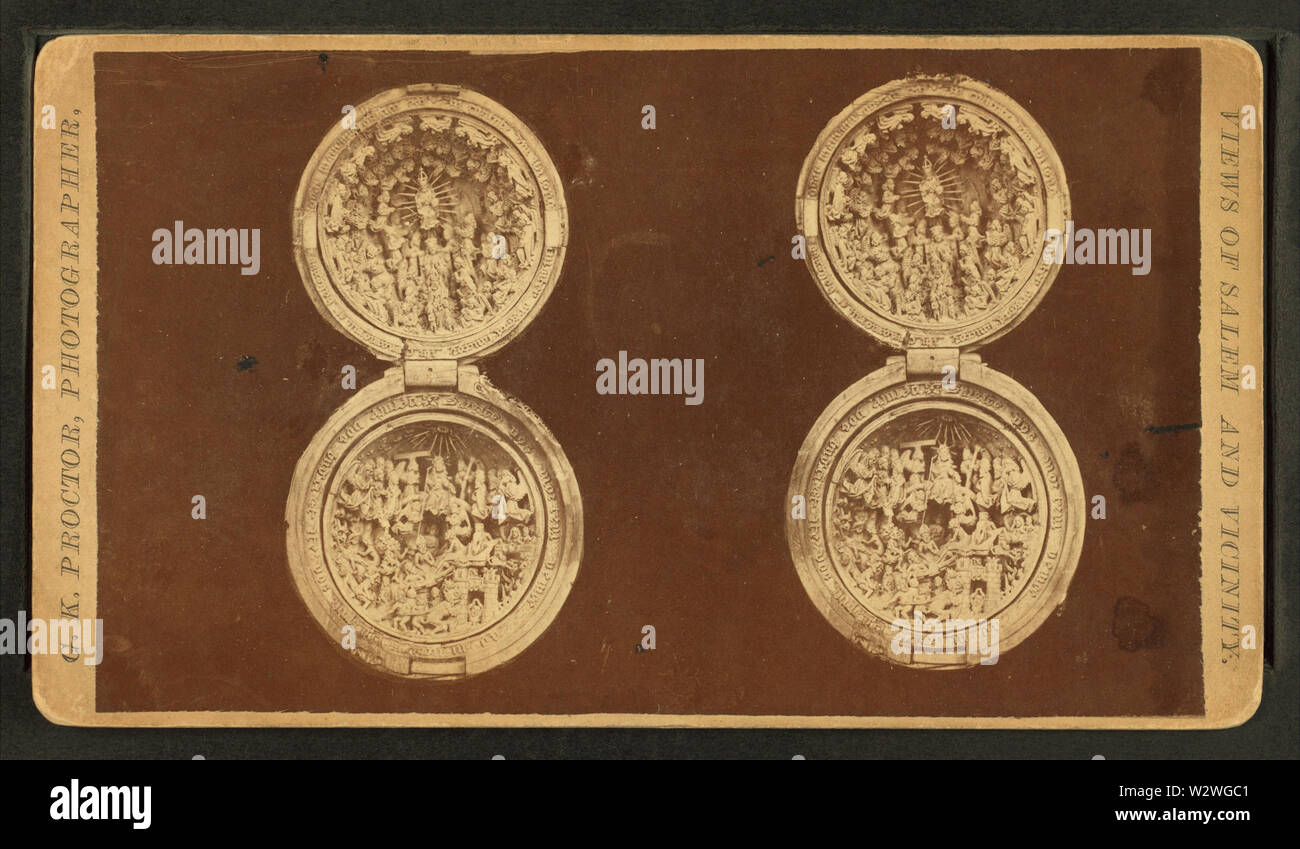 Intricate two-part carving in ivory - Heaven and Hell, hinged together ...