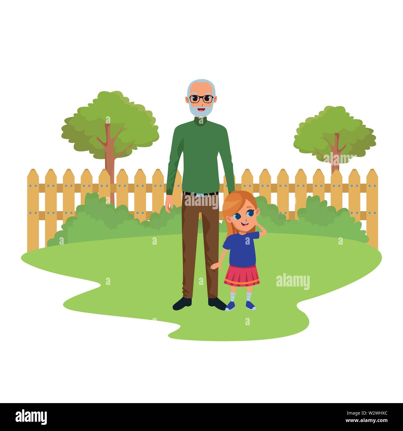Happy mature grandfather grandchildren Stock Vector Images - Alamy