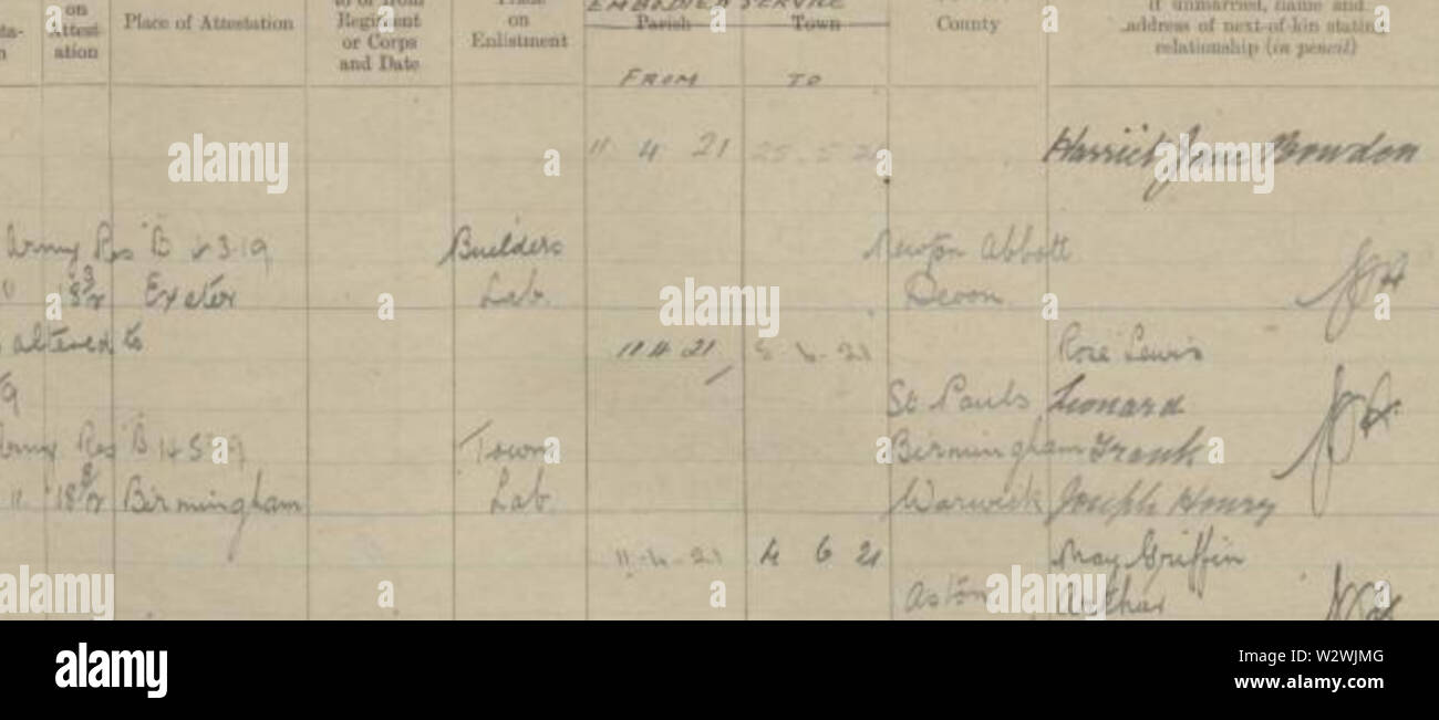 Joseph Henry Brazier military record 02 Stock Photo - Alamy