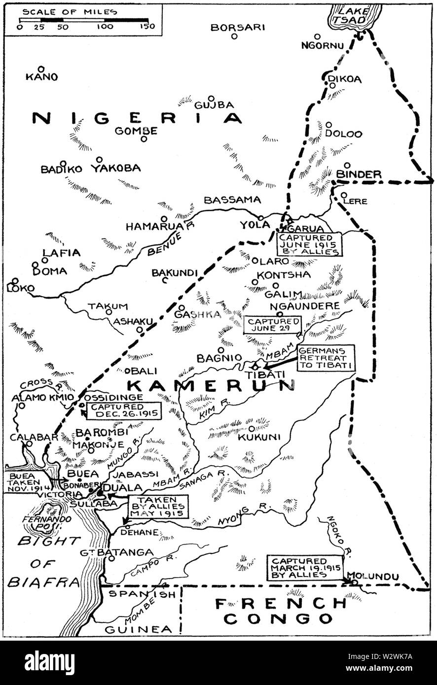 Kamerun Campaign Map New York Times August 1915 Stock Photo - Alamy