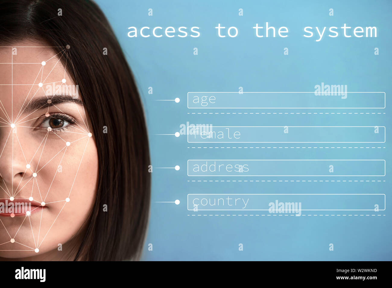 Female face and data-entry fields on color background. Concept of using ...