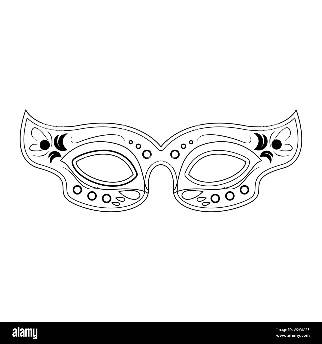 festive carnival party mask cartoon in black and white Stock Vector ...