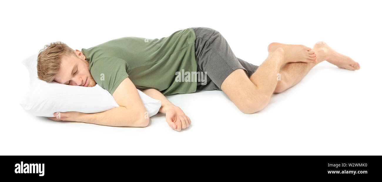 Handsome sleeping man on white background Stock Photo - Alamy