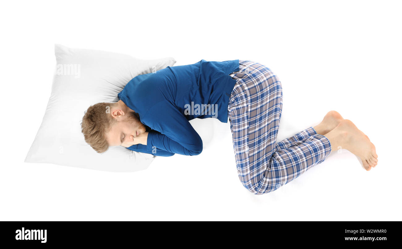 Handsome sleeping man on white background Stock Photo - Alamy