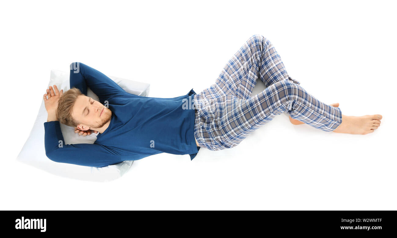 Handsome sleeping man on white background Stock Photo - Alamy