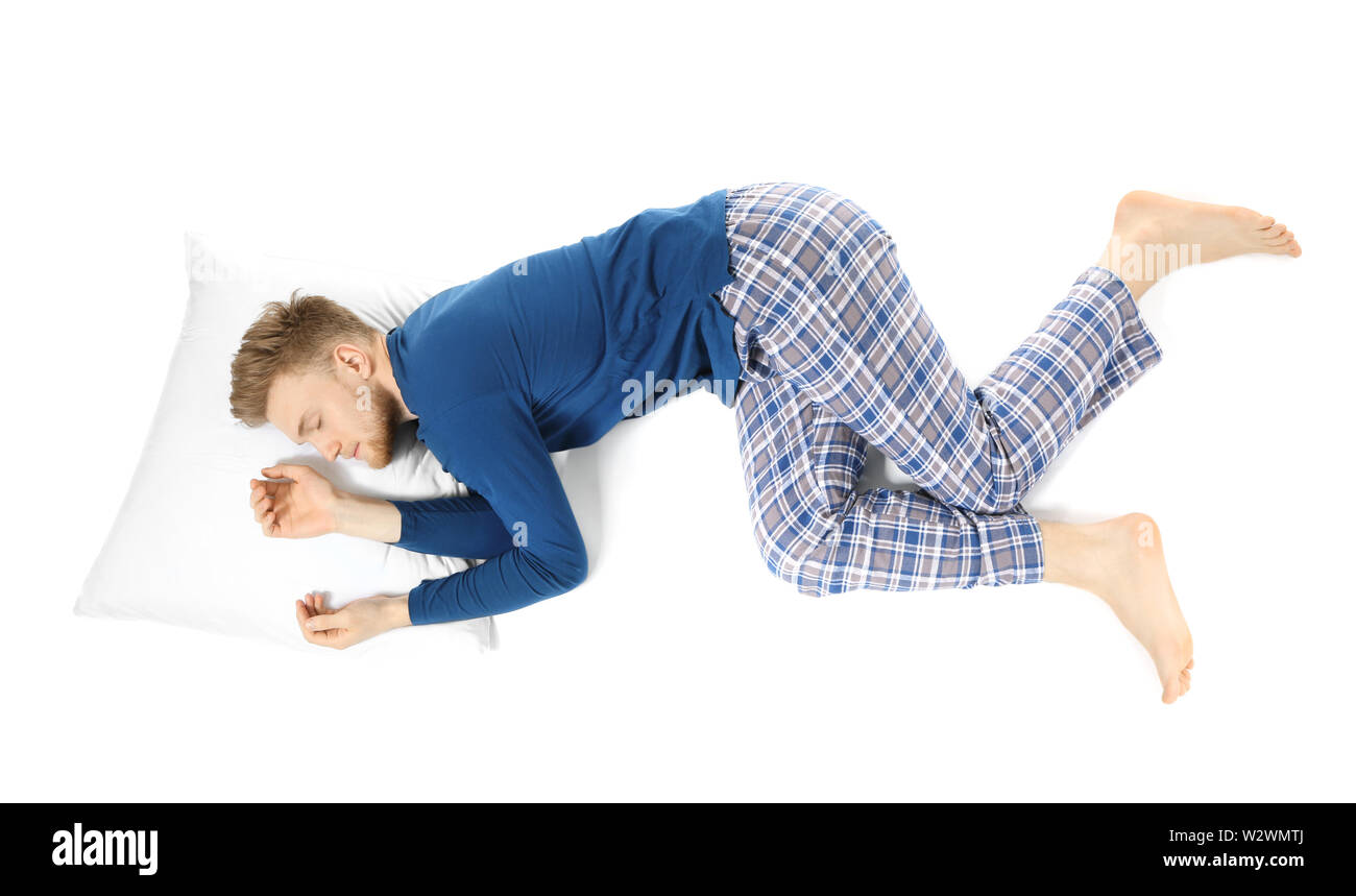 Handsome sleeping man on white background Stock Photo - Alamy