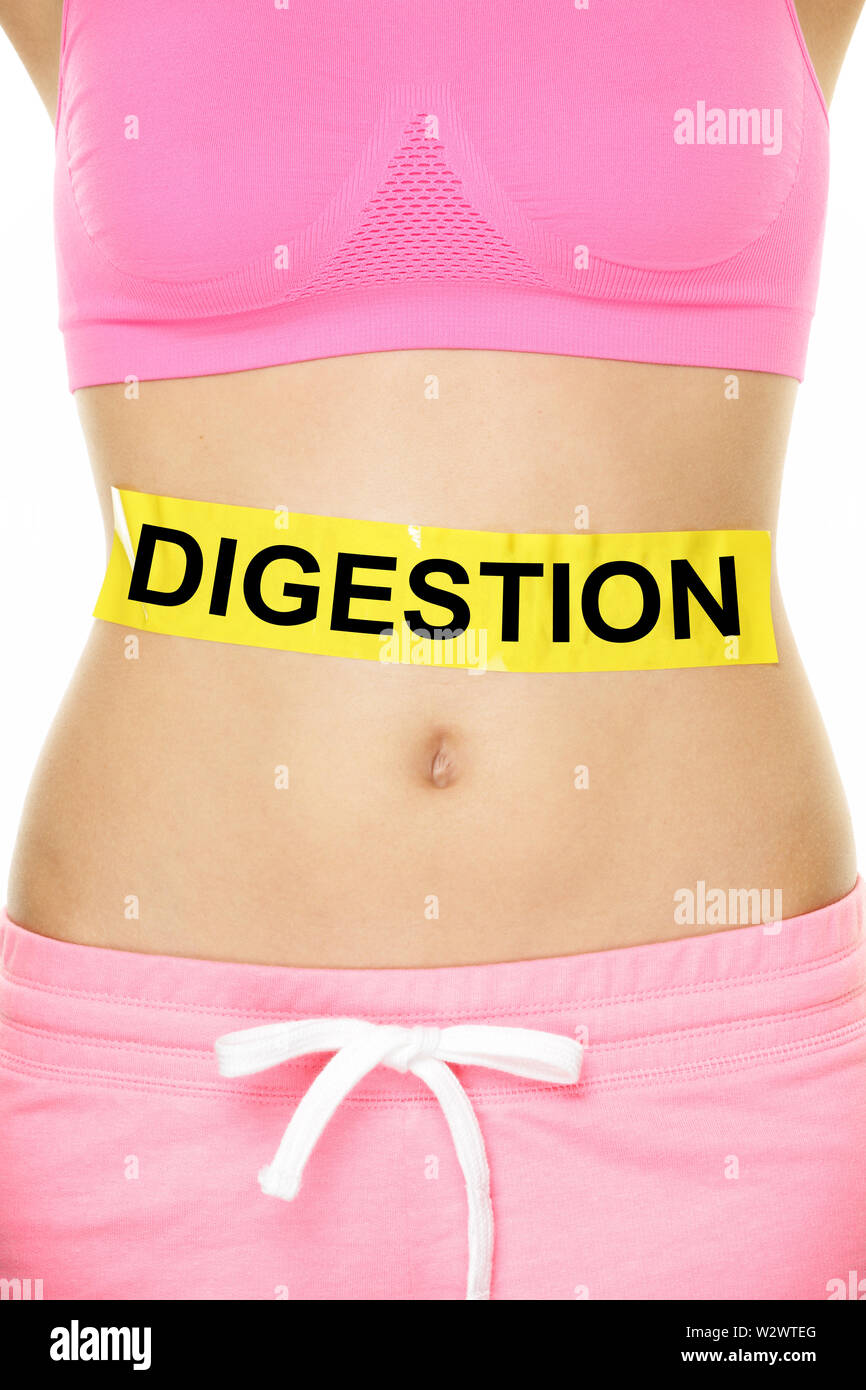 Digestion Concept - Close up Woman Stomach with Digestion Text on ...
