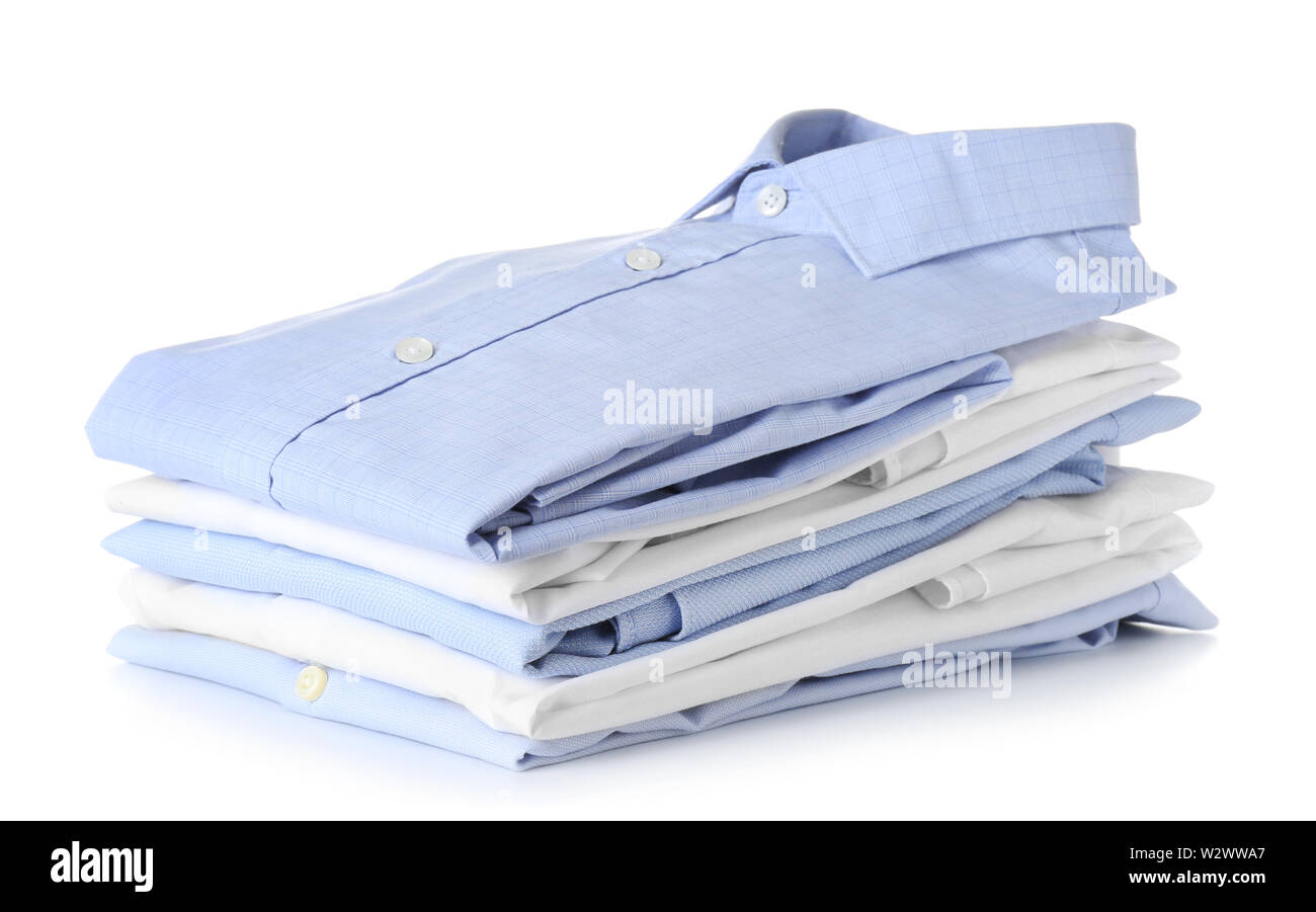 Stack of clean clothes on white background Stock Photo - Alamy