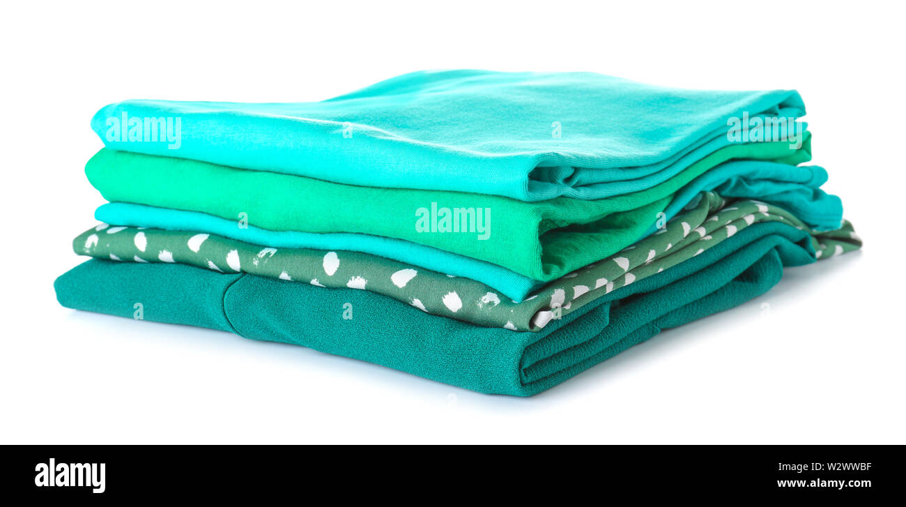 Stack of clean clothes on white background Stock Photo - Alamy