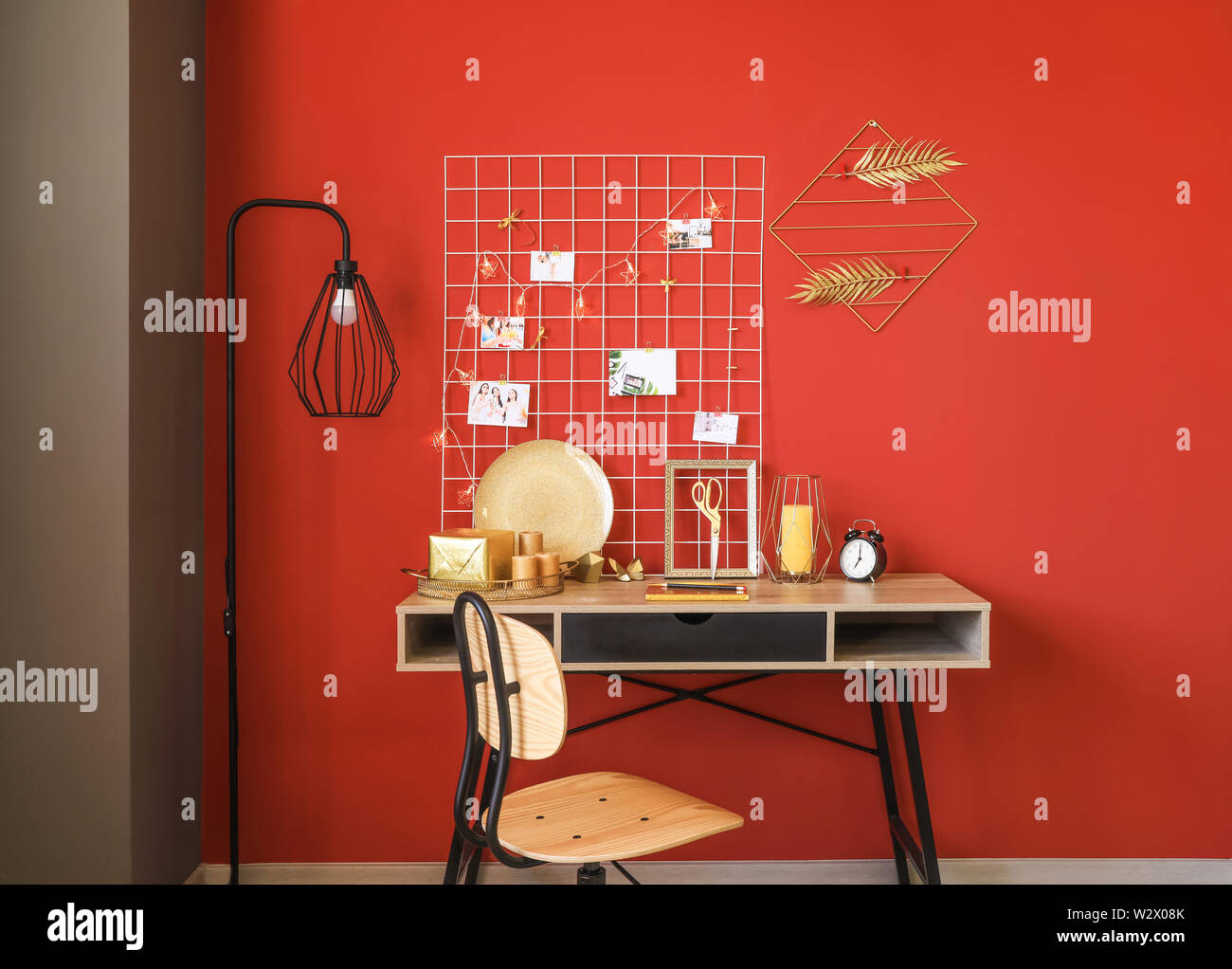 Workplace with mood board in modern room Stock Photo - Alamy