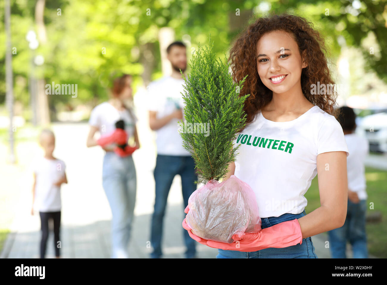 African american woman volunteer holding hi-res stock photography and ...