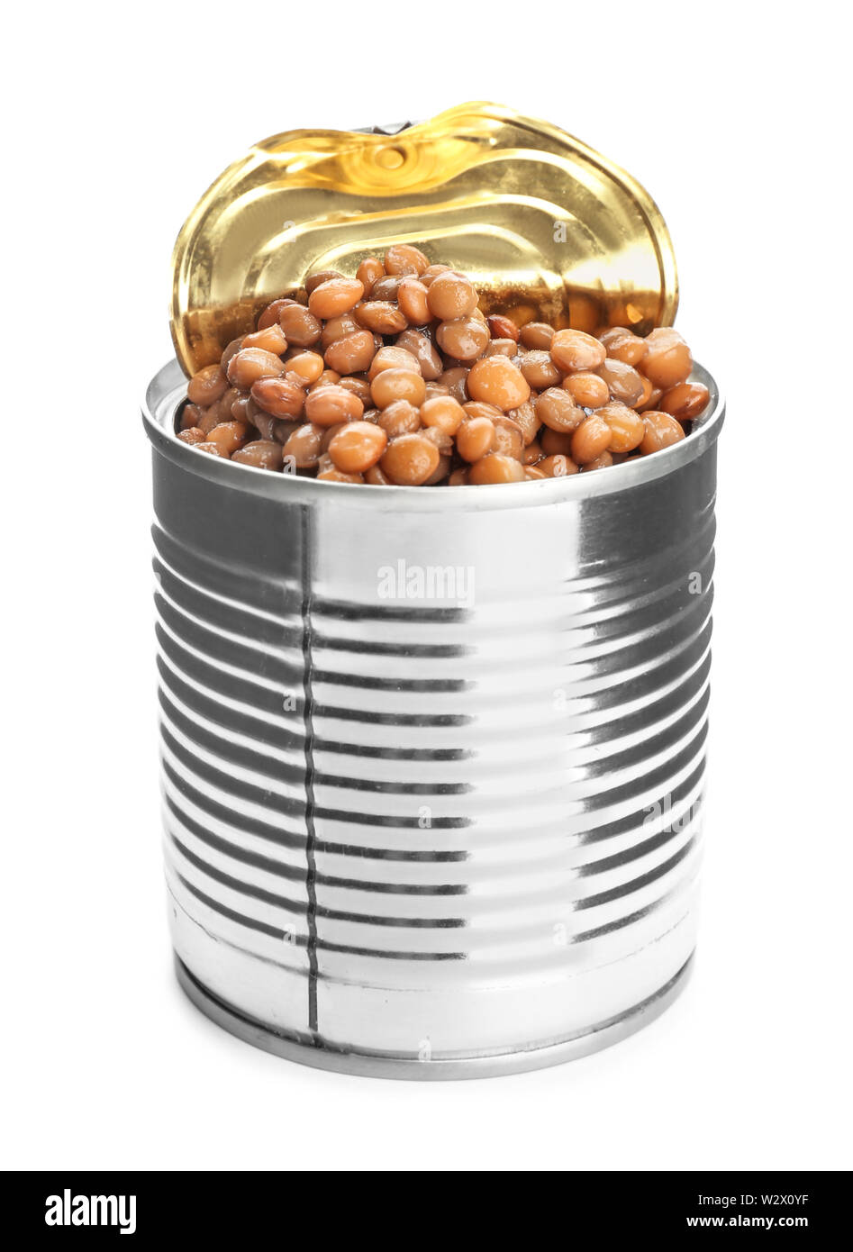 Tin can with beans on white background Stock Photo - Alamy