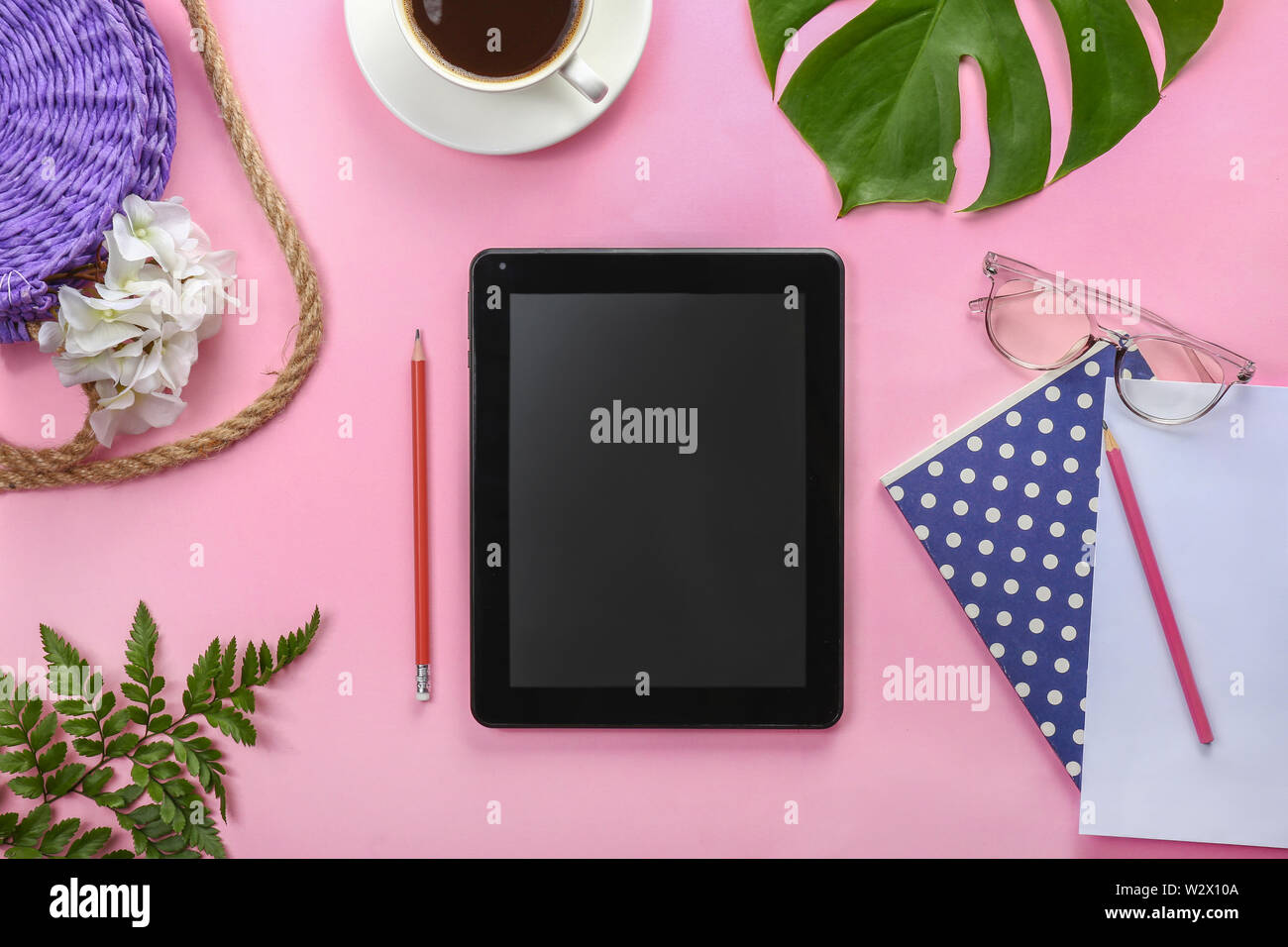 Tablet computer on workplace of florist Stock Photo - Alamy