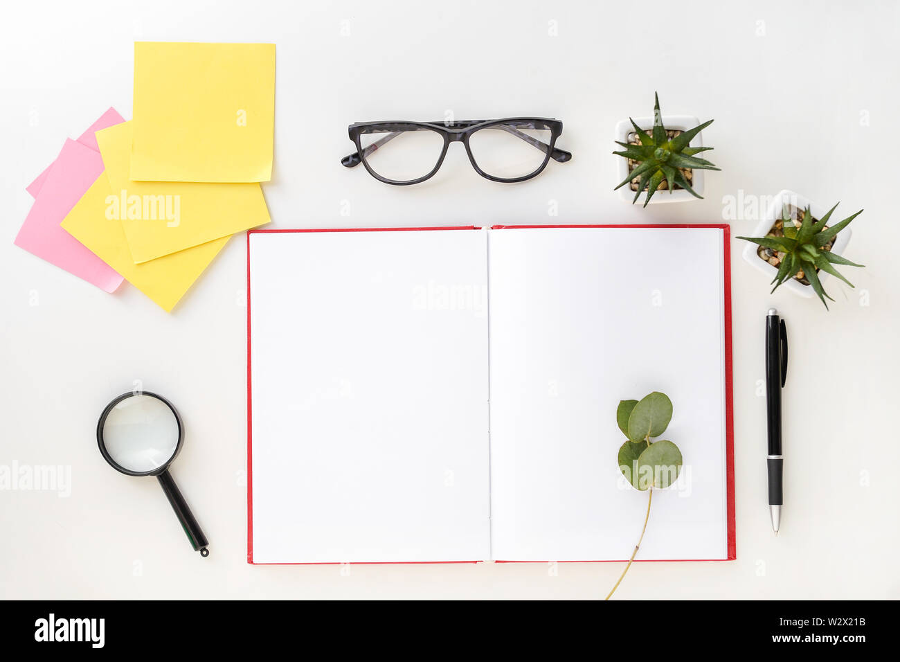 Composition with notebook and stationery on white background Stock ...