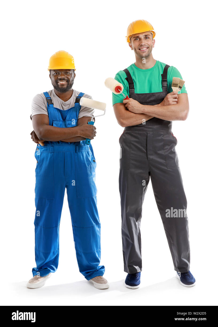 Male painters on white background Stock Photo - Alamy