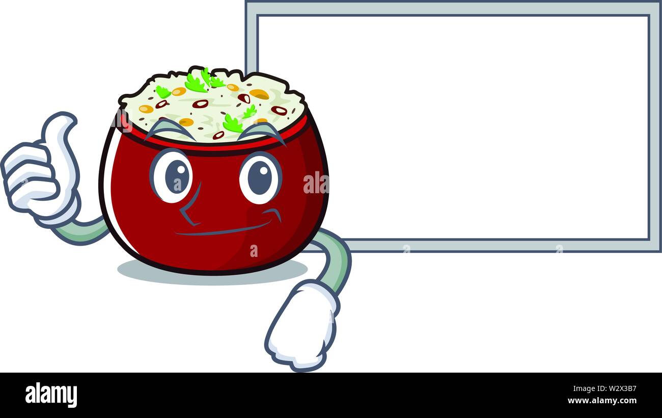 Thumbs up with board curd rice served in mascot bowl Stock Vector Image ...