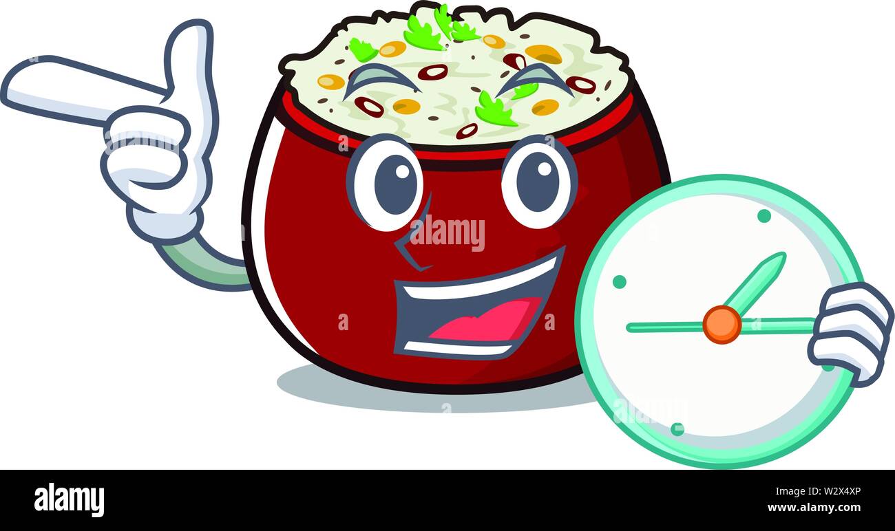 With clock curd rice above wooden cartoon table Stock Vector Image ...