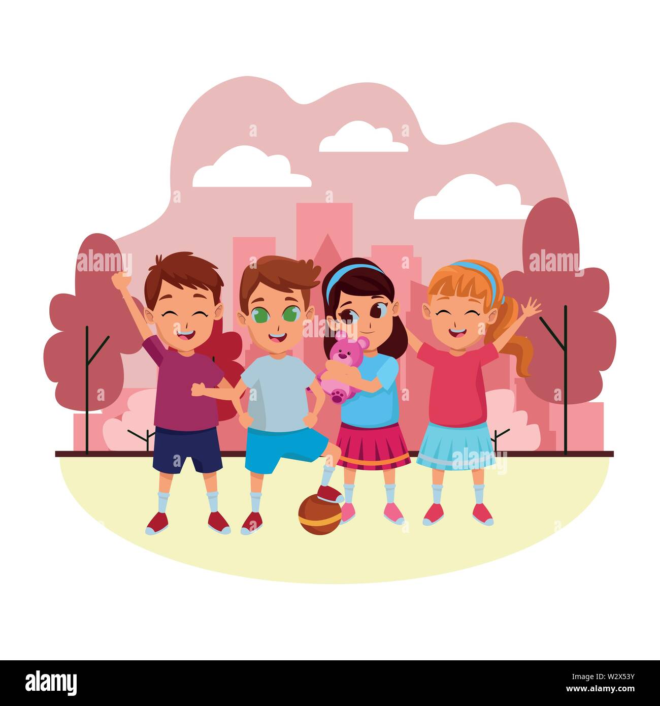 Kids friends playing and smiling cartoons Stock Vector Image & Art - Alamy